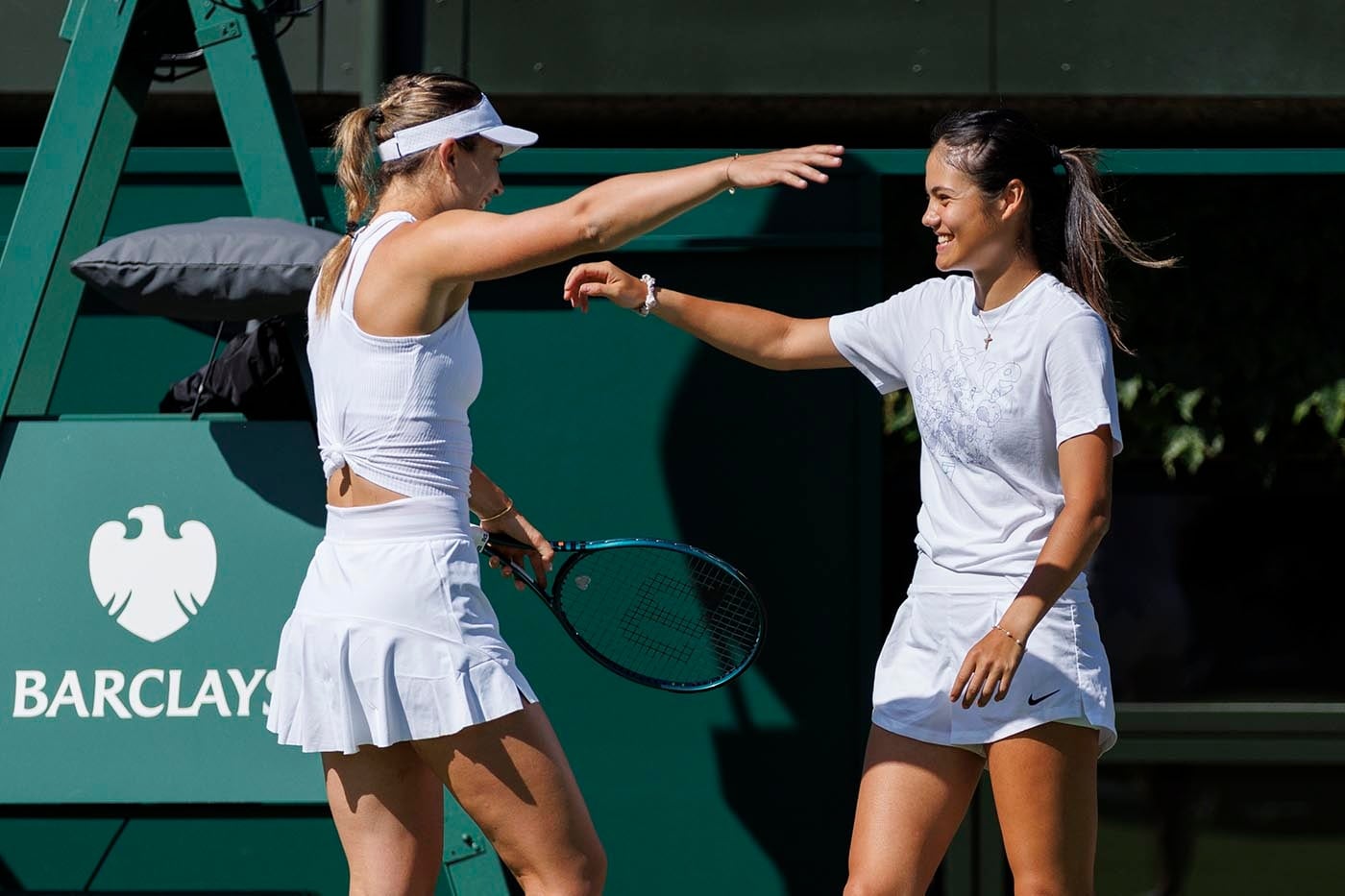 Emma Raducanu and Paula Badosa as they start practice on Court 18 - The ...